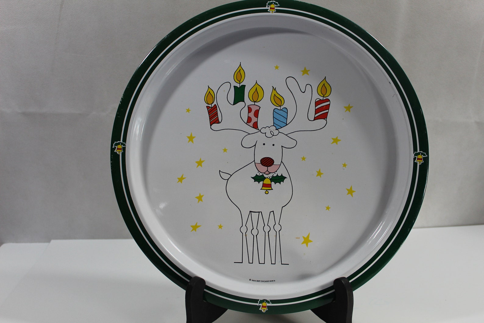 1984 SNP Chicago Christmas Reindeer Tin Platter Tray 13, Holiday Cookie ...