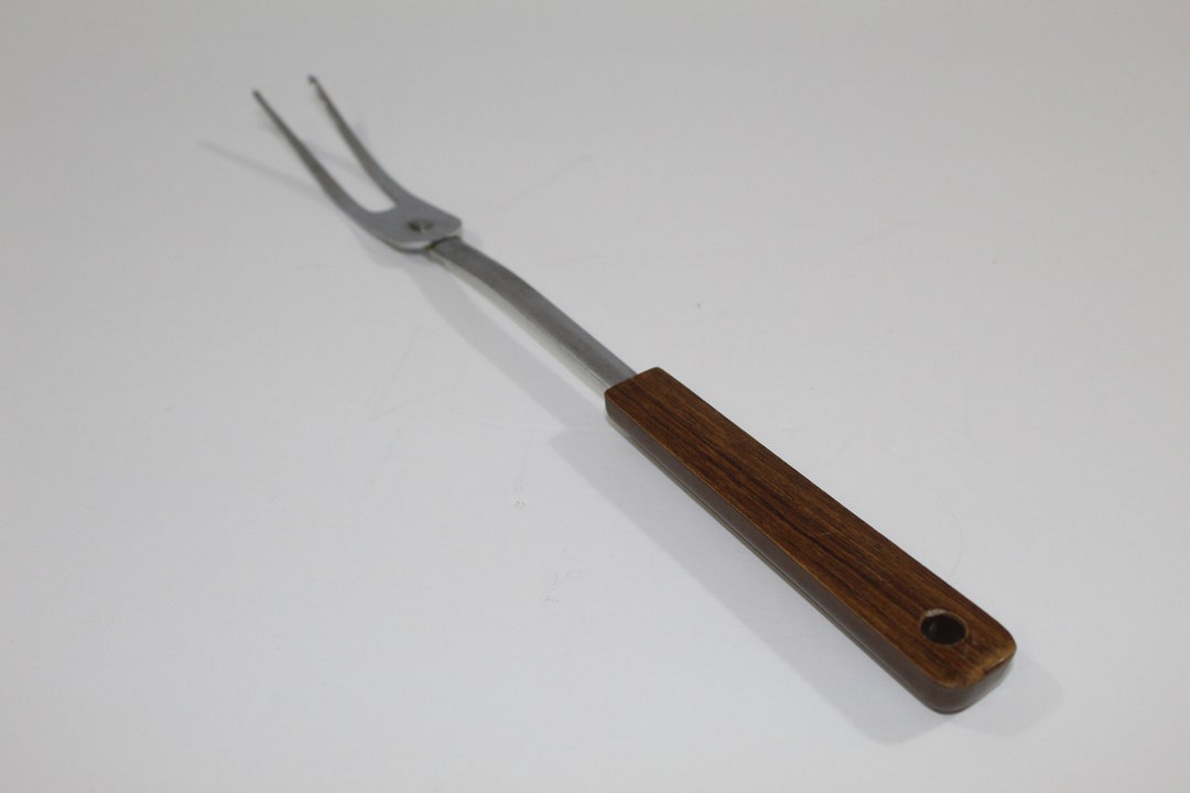 Vintage Faux Wood Grain Plastic Handled 2-pronged Meat Fork, Kitchen ...