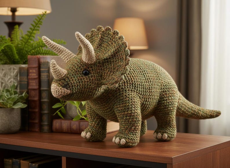 Realistic Triceratops Crochet Pattern, Amigurumi Dinosaur Sculpture ...