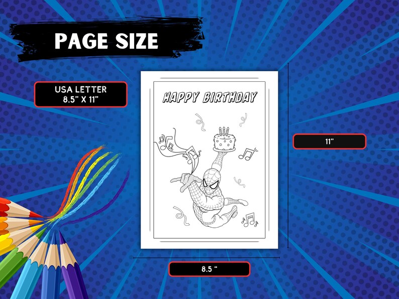 Spiderman Birthday Coloring Pages, Printable Activity Sheets (digital ...