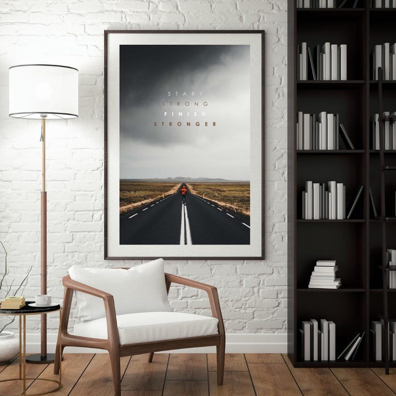 Motivational Running Poster - Start Strong Finish Stronger Wall Art ...