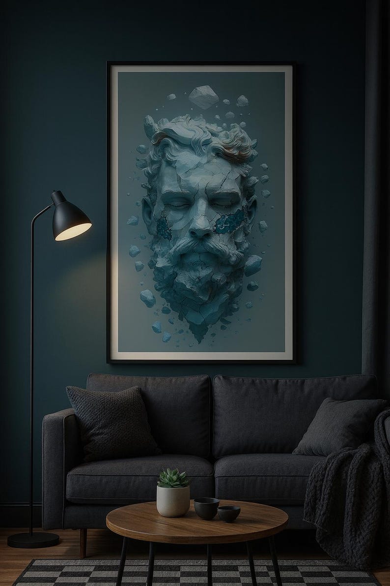 3D Greek Statue Poster: Abstract Male Face Fragmented Sculpture ...