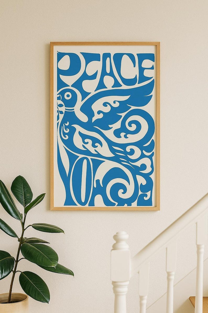 Peace Now Poster: 70s Retro Blue Dove - Boho Home Decor - Etsy