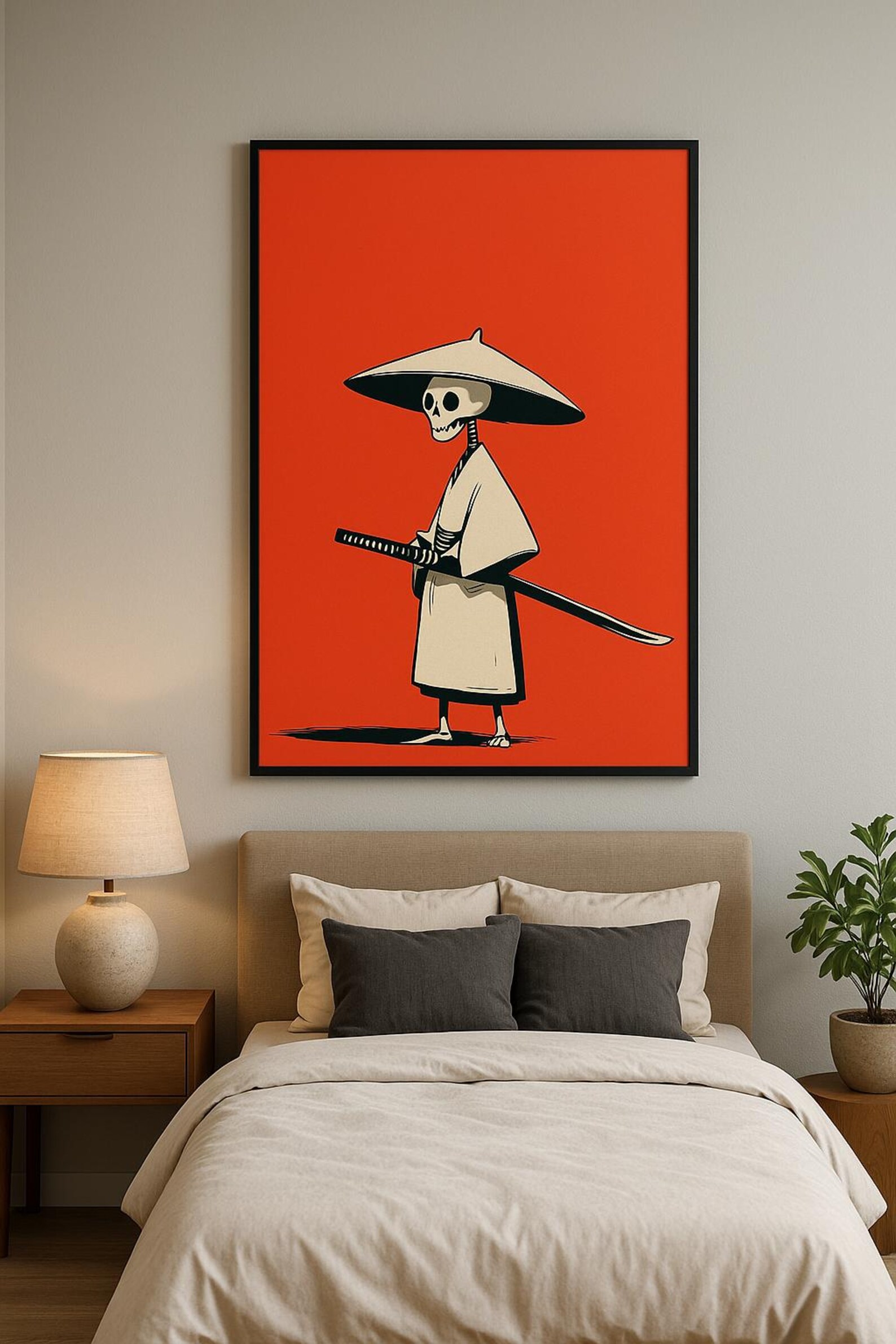 Samurai Skeleton Poster: Red Japanese Warrior Art (digital or Physical ...