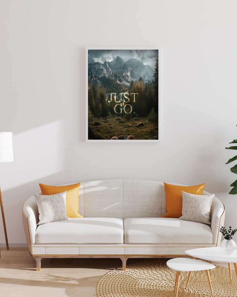 Mountain Adventure Print: Just Go Quote, Hiking Wall Art (digital or ...