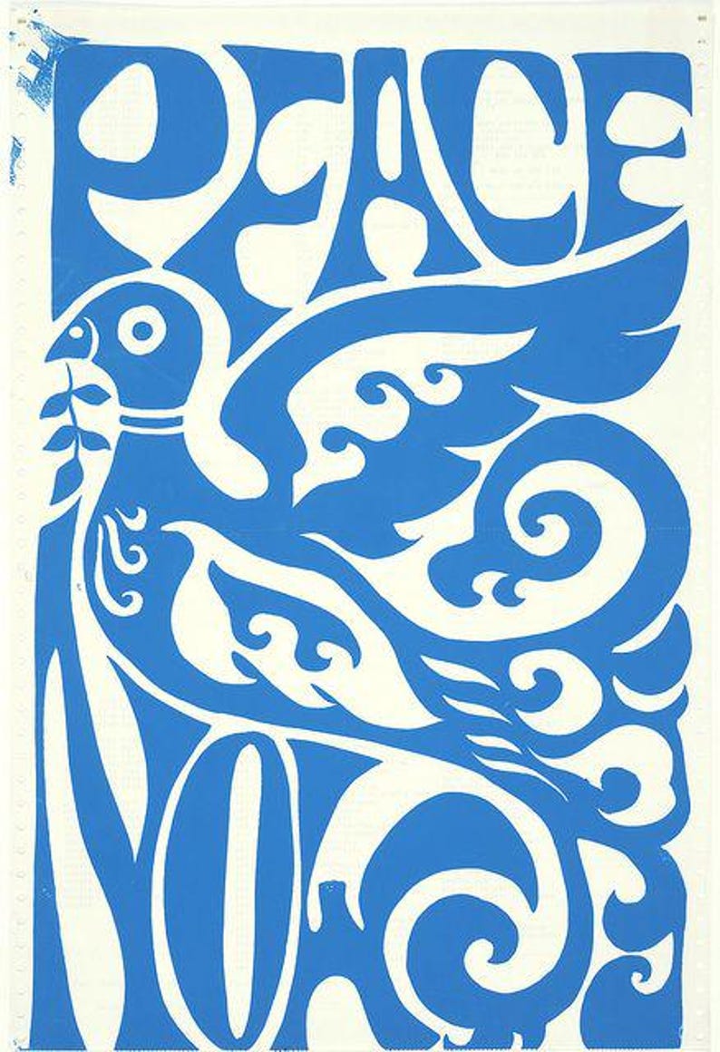 Peace Now Poster: 70s Retro Blue Dove - Boho Home Decor - Etsy