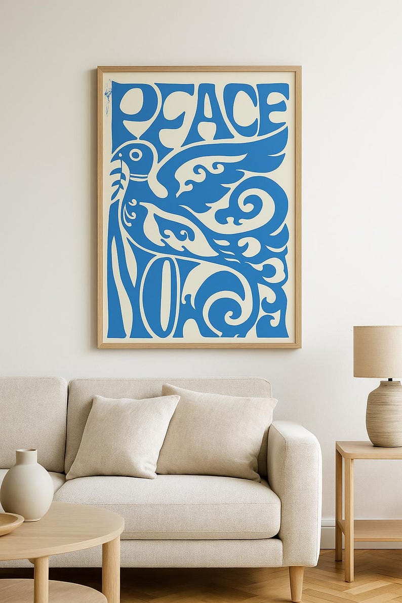 Peace Now Poster: 70s Retro Blue Dove - Boho Home Decor - Etsy