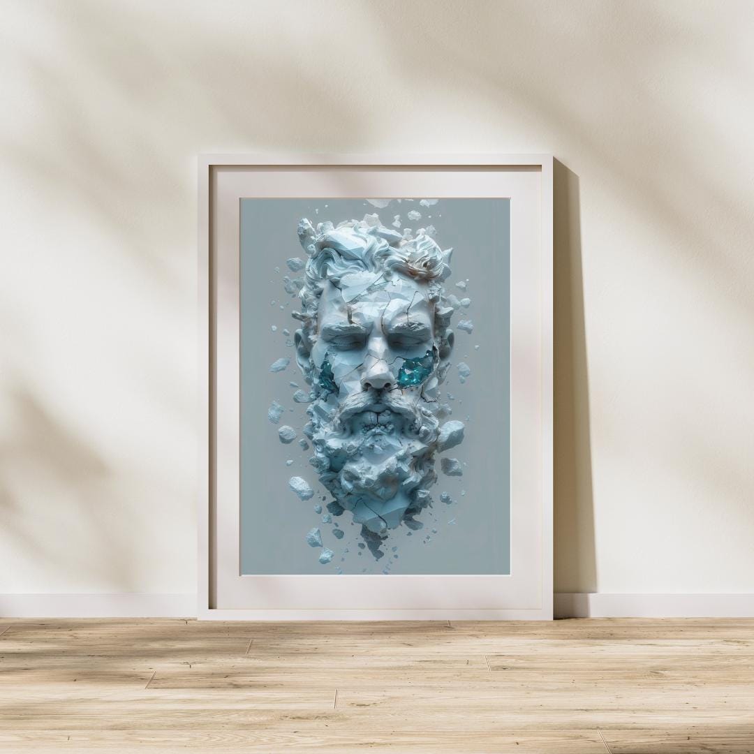 3D Greek Statue Poster: Abstract Male Face Fragmented Sculpture ...