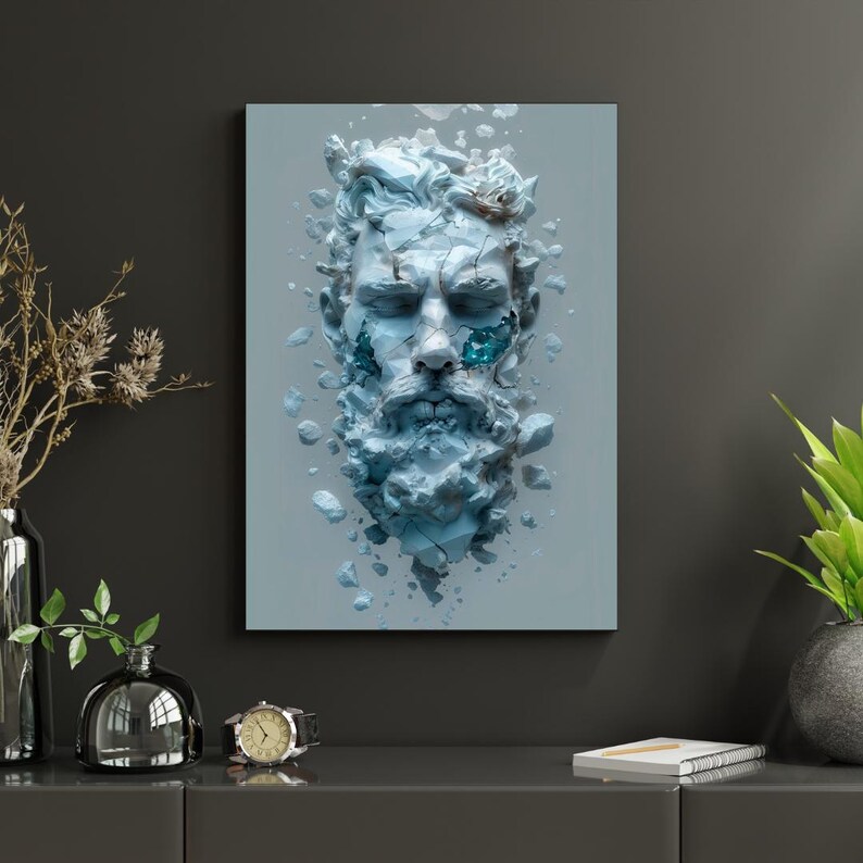3D Greek Statue Poster: Abstract Male Face Fragmented Sculpture ...