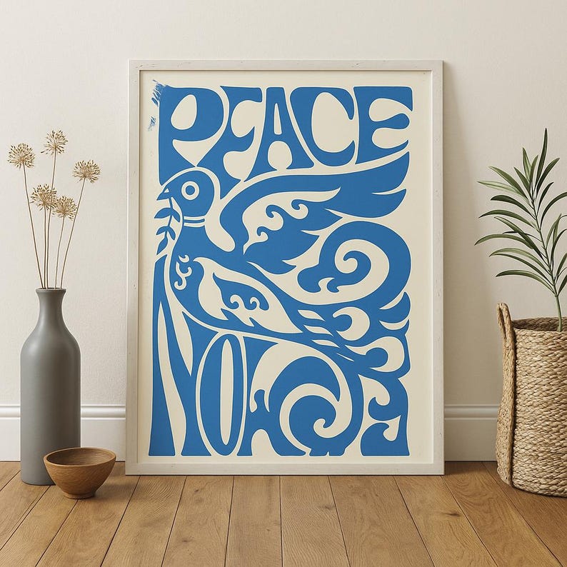 Peace Now Poster: 70s Retro Blue Dove - Boho Home Decor - Etsy