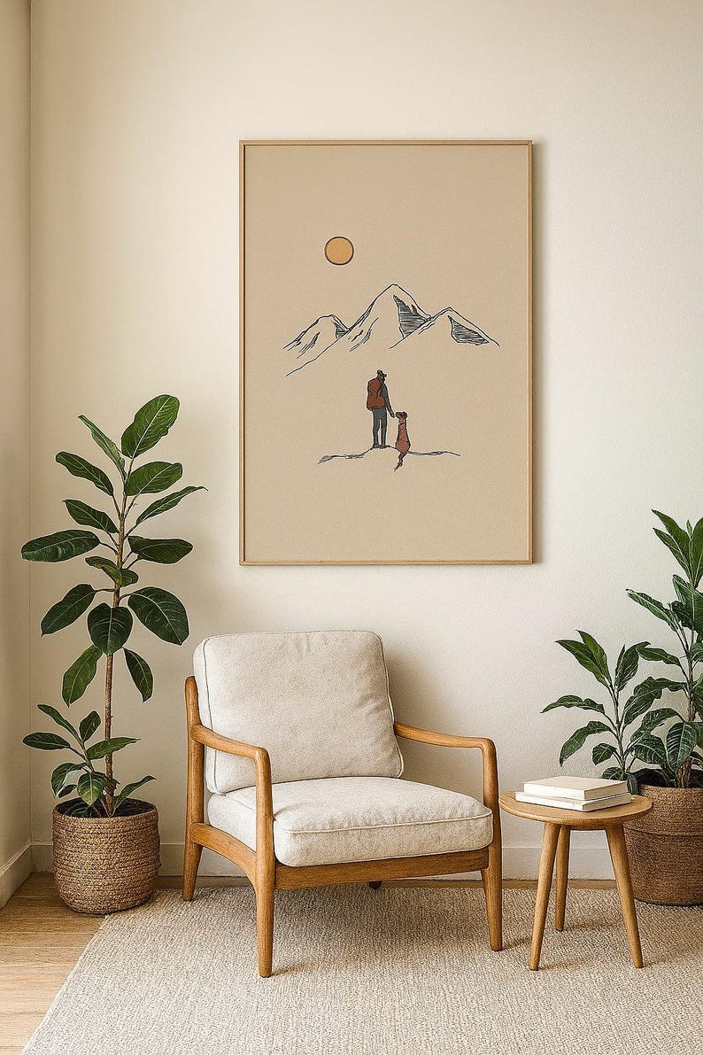 Mountain Hiking Poster: Dog & Hiker Landscape Art (digital or Physical ...