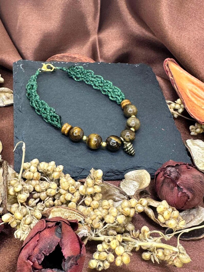 Handmade Macrame Bracelet With Natural Unakite Stone & Squirrel Charm ...