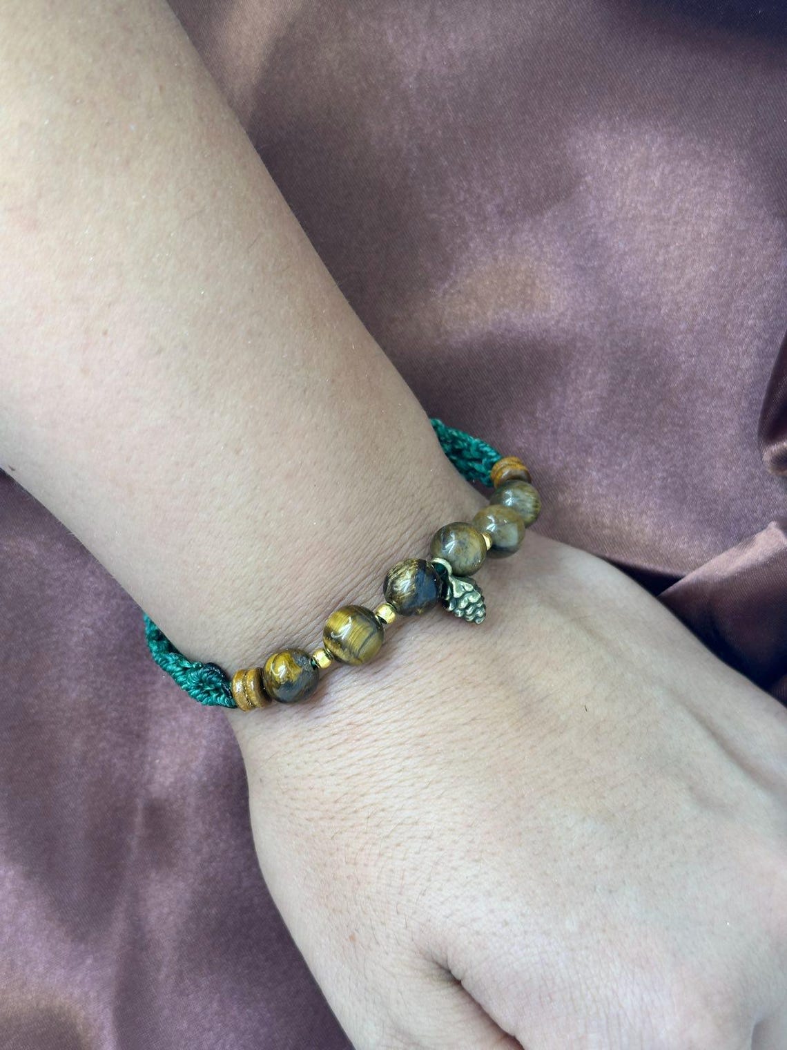 Handmade Macrame Bracelet With Natural Unakite Stone & Squirrel Charm ...
