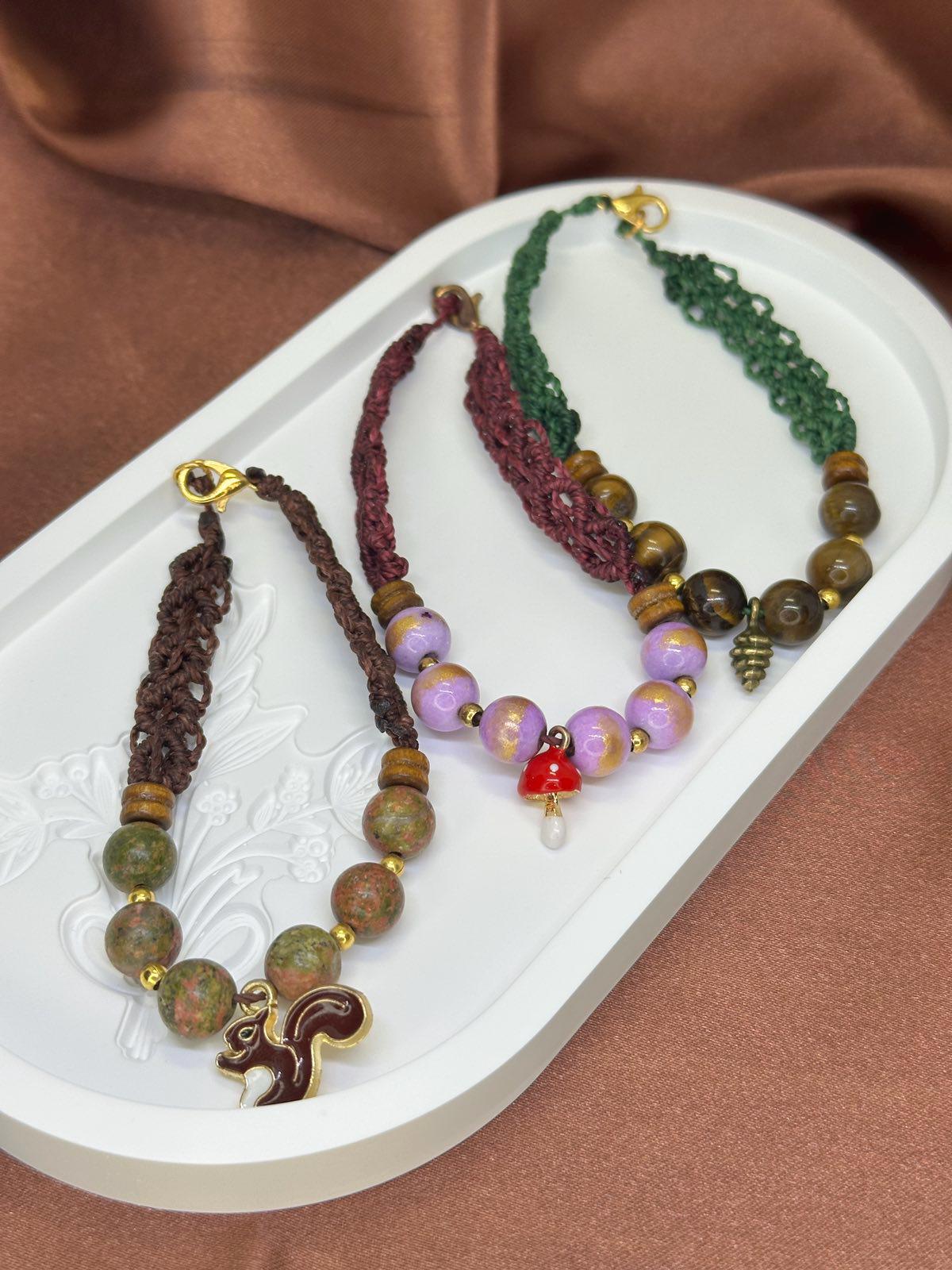 Handmade Macrame Bracelet With Natural Unakite Stone & Squirrel Charm ...