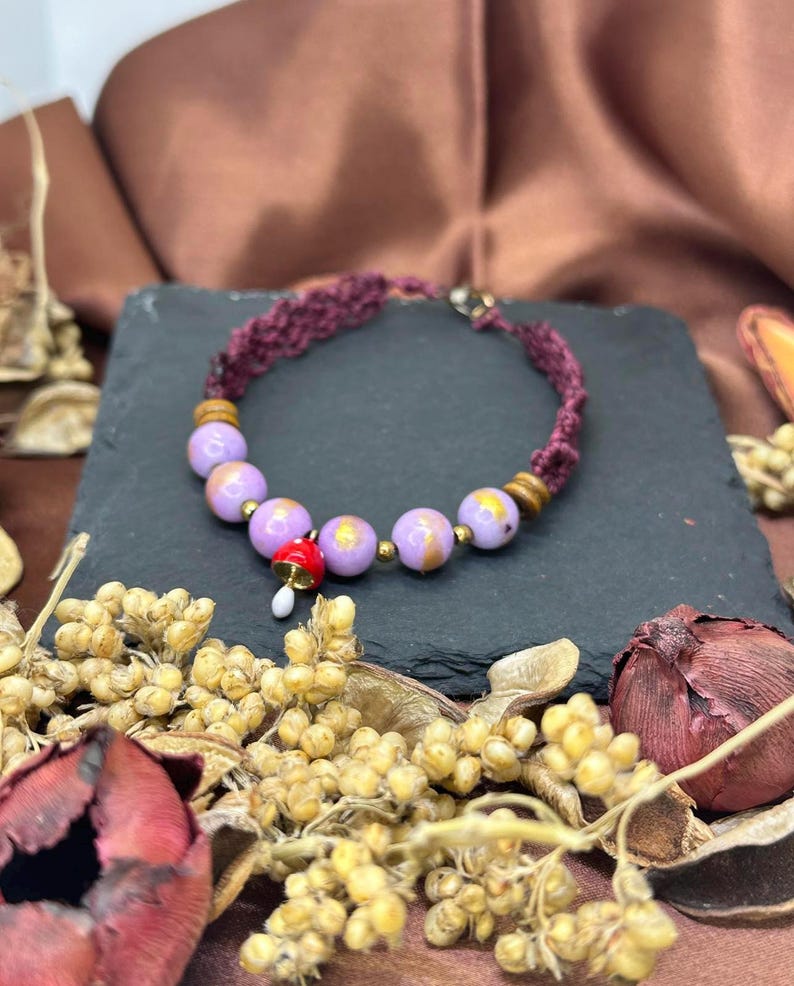 Handmade Macrame Bracelet With Natural Unakite Stone & Squirrel Charm ...