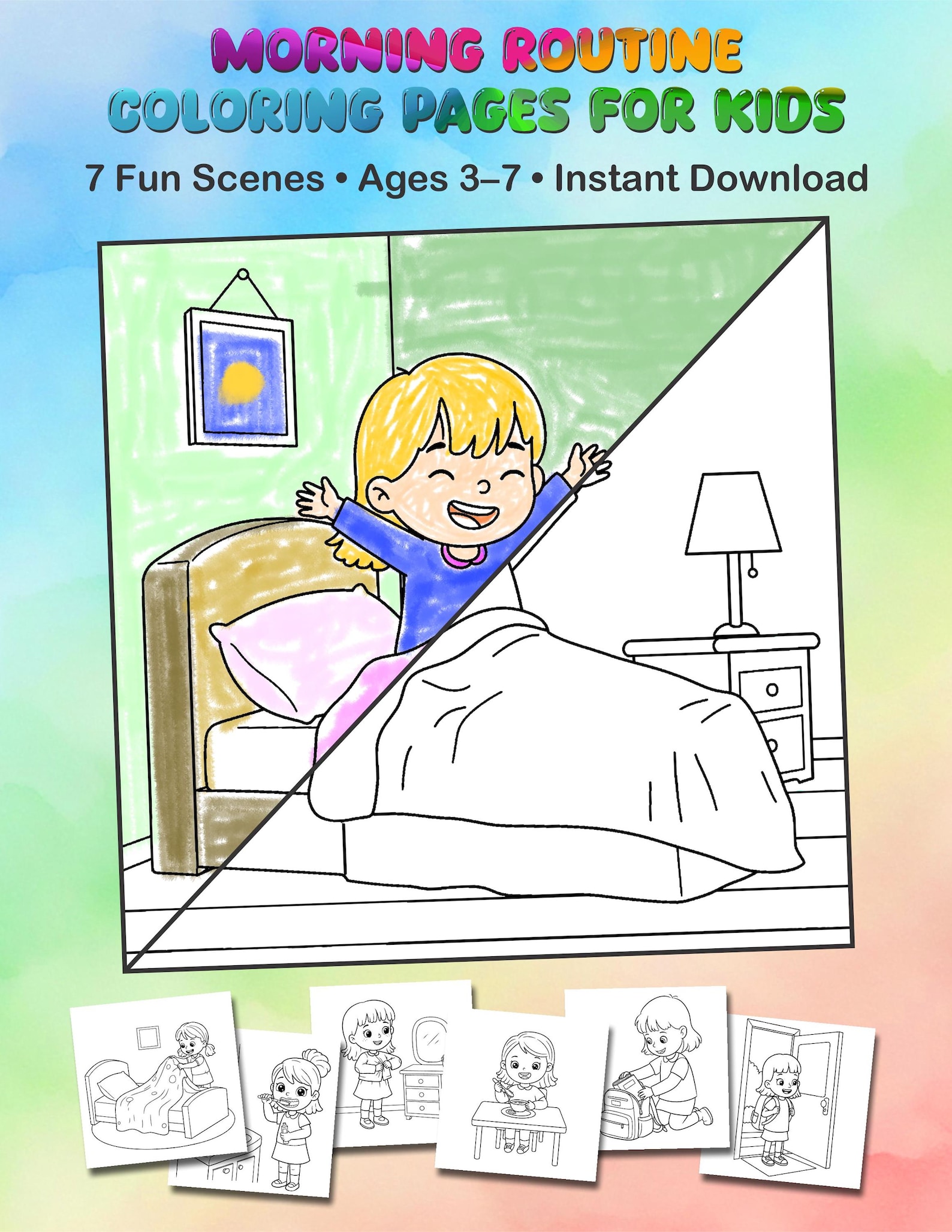 Morning Routine Coloring Pages: Visual Schedule for Kids (PDF) - Etsy
