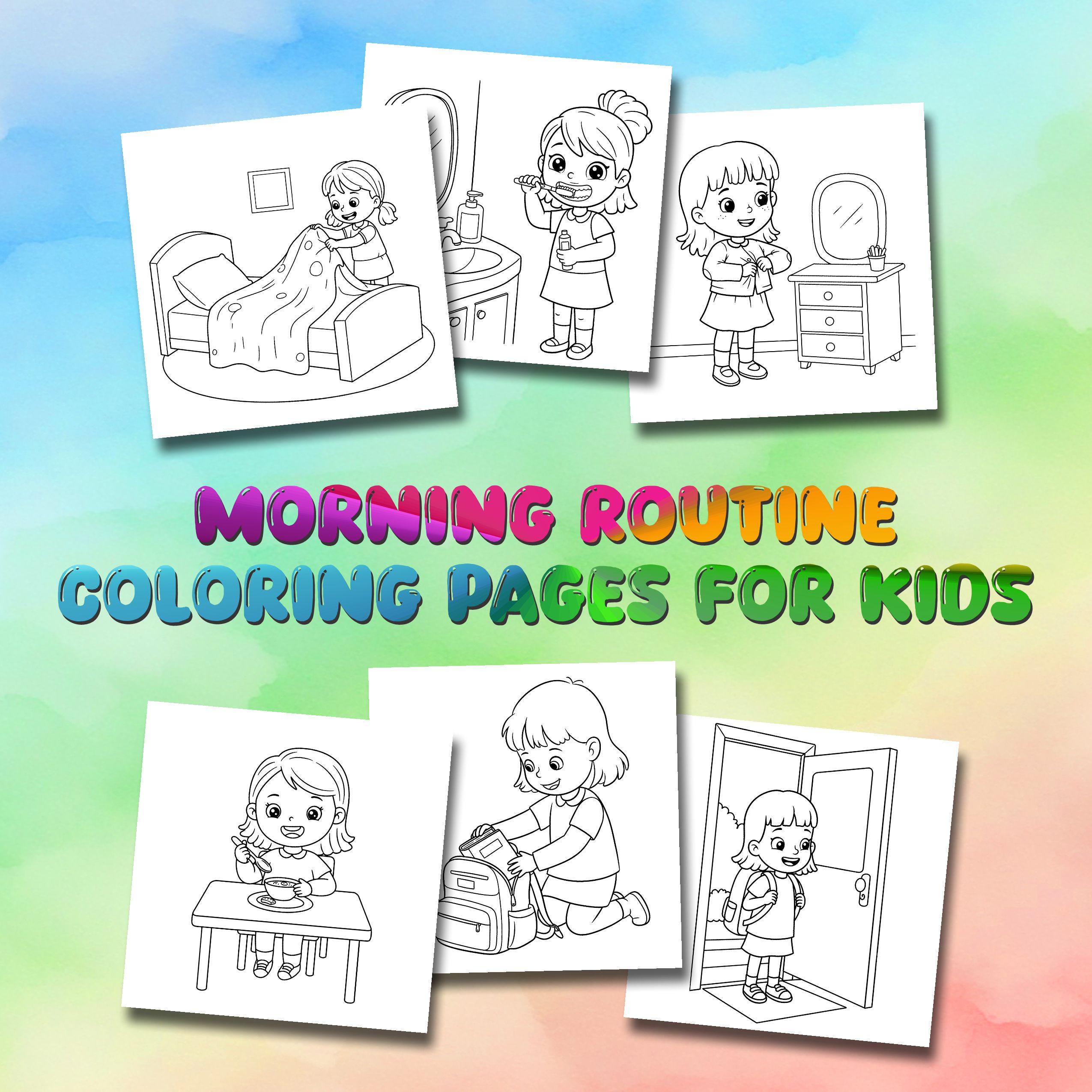 Morning Routine Coloring Pages: Visual Schedule for Kids (PDF) - Etsy