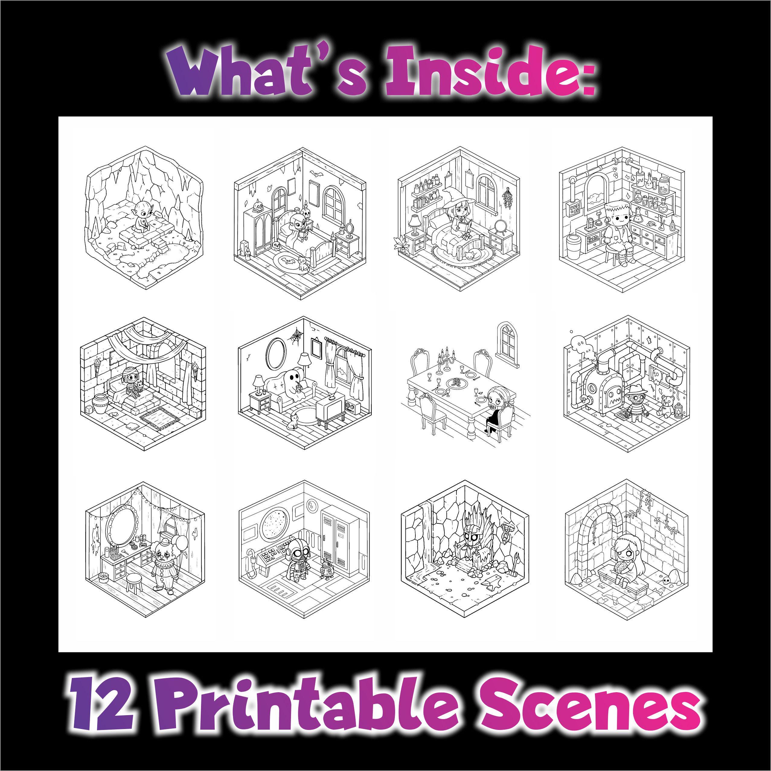 Kawaii Horror Interiors Coloring Pages • 10 Spooky‑cute Scenes ...
