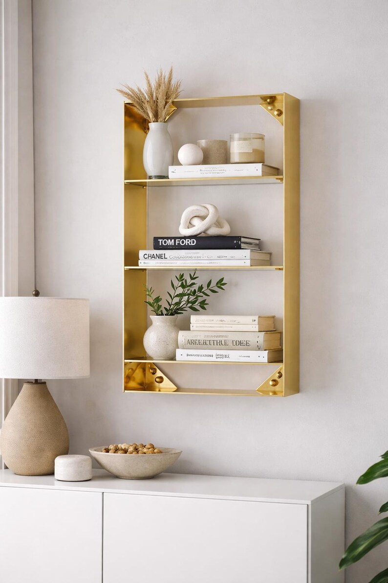Unlacquered Brass Wall Book Shelf, Floating Brass Bookshelf, Wall ...