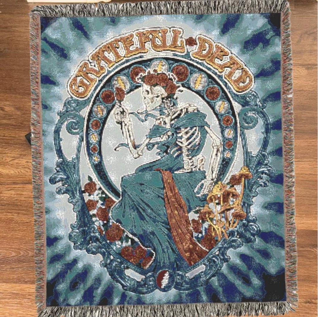 Bertha Skulls & Roses Vintage Grateful Dead Woven Throw Blanket ...