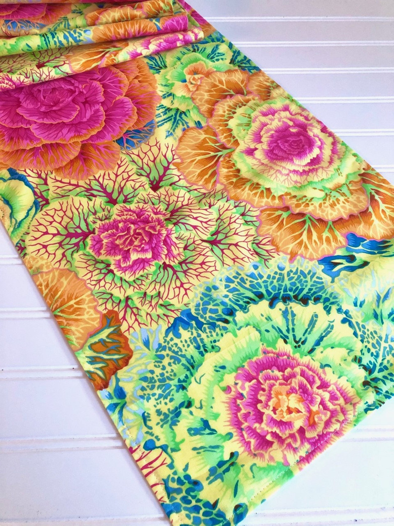 Bold Floral Table Runner Yellow Green Pink Blue Floral Table | Etsy