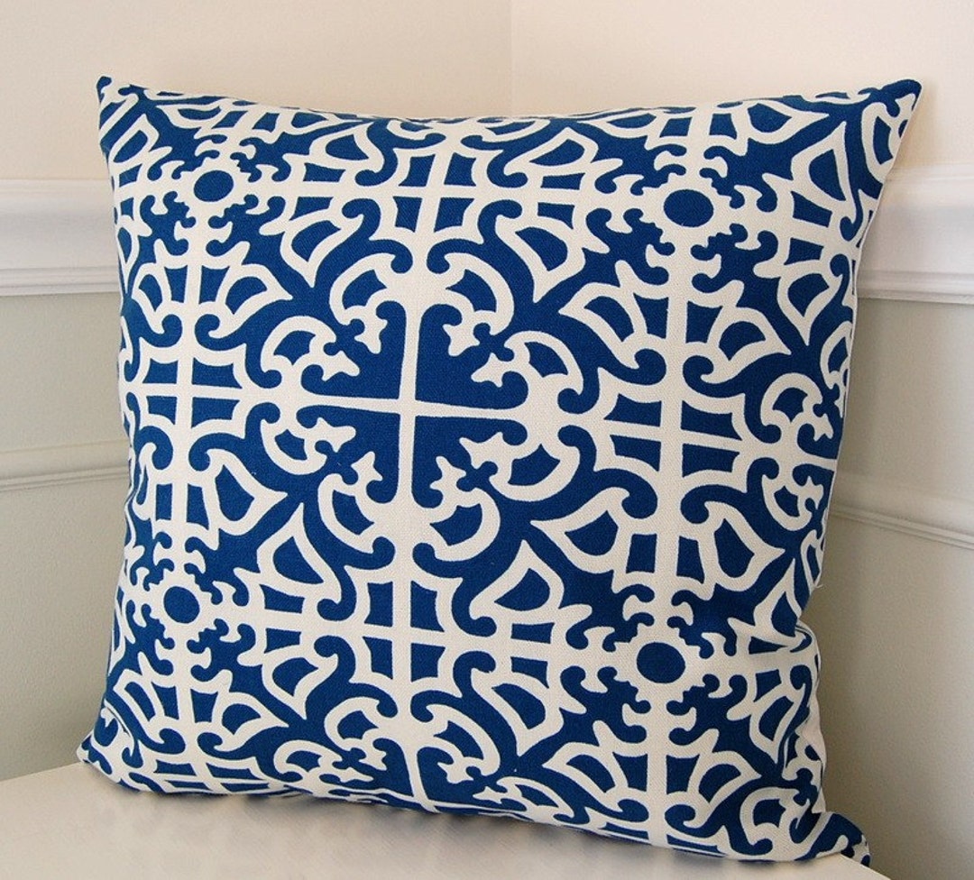 Blue Decorative Pillow Cover, Blue Geometric Pillow Cover, Waverly Blue ...