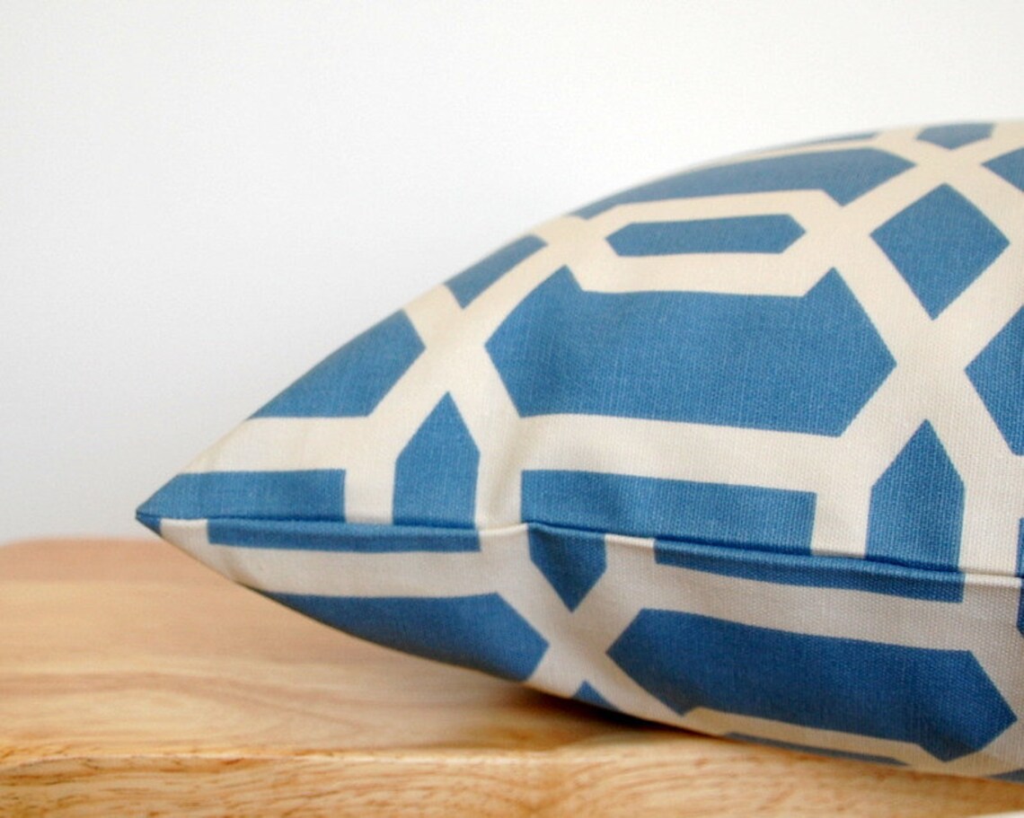 Blue Geometric Pillow Cover Blue White Throw Pillow Blue | Etsy
