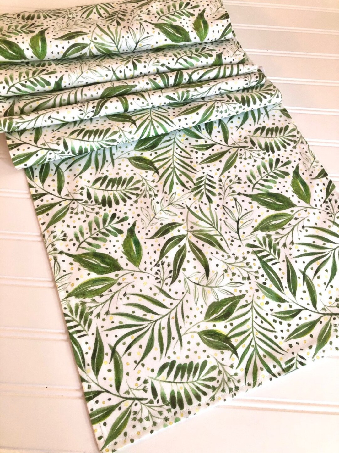 Green Floral Table Runner, Green and White Table Runner, 13x72 Table ...