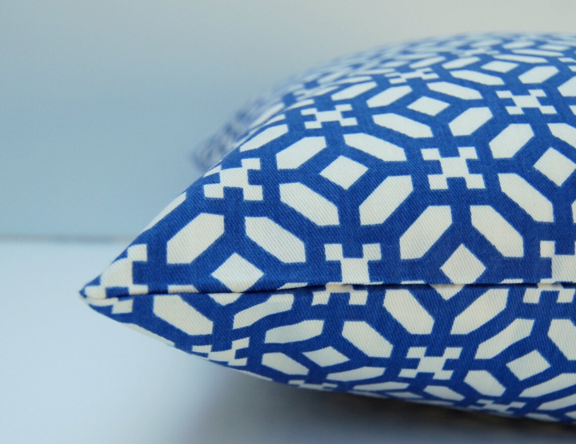 Blue Geometric Pillow Cover: Modern Cotton Throw Pillow (18x18) - Etsy
