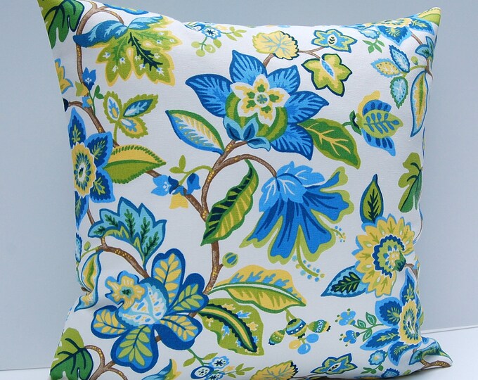 Blue Floral Pillow Cover Blue Yellow Green Throw Pillow - Etsy