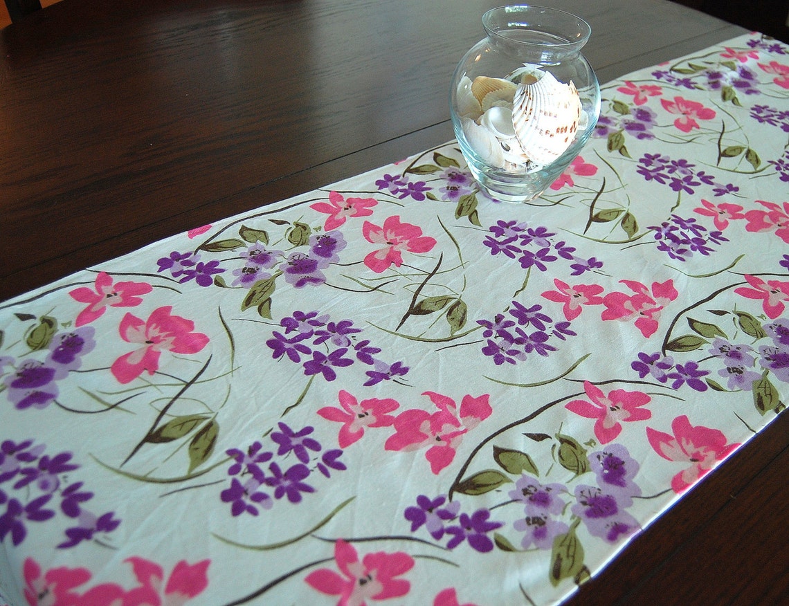 Pink Floral Table Runner Summer Table Runner Purple Floral | Etsy