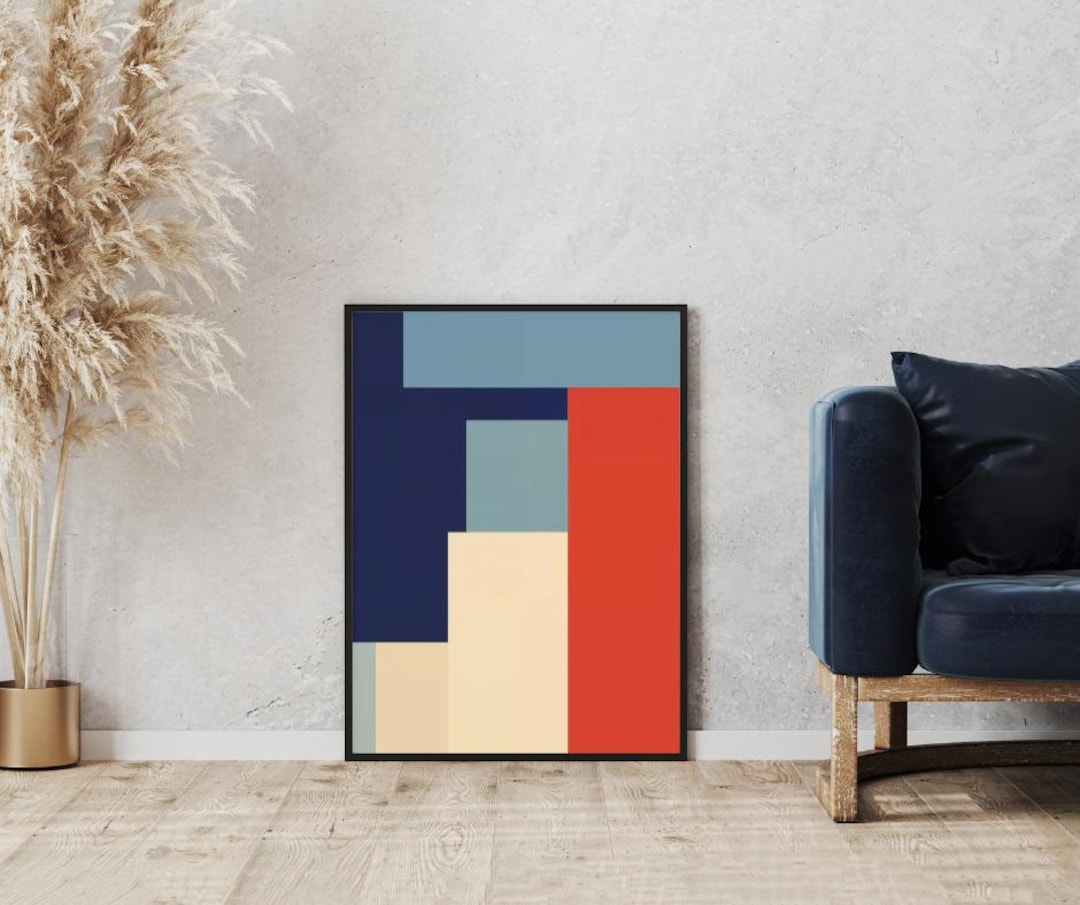 Modern Abstract Color Block Poster | Minimal Geometric Art in Blue Red ...