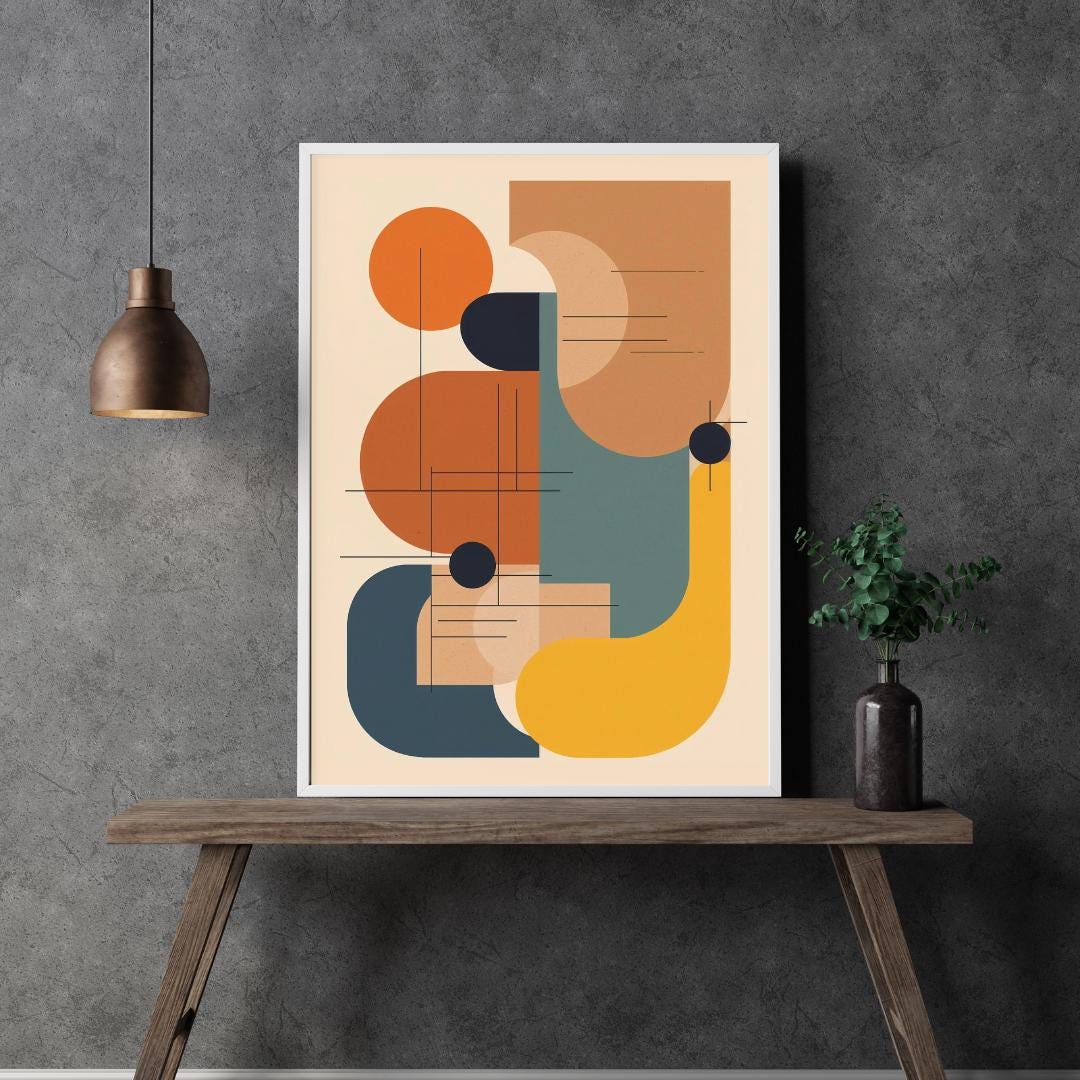 Mid Century Modern Poster – Abstract Geometric Shapes in Retro Colors ...