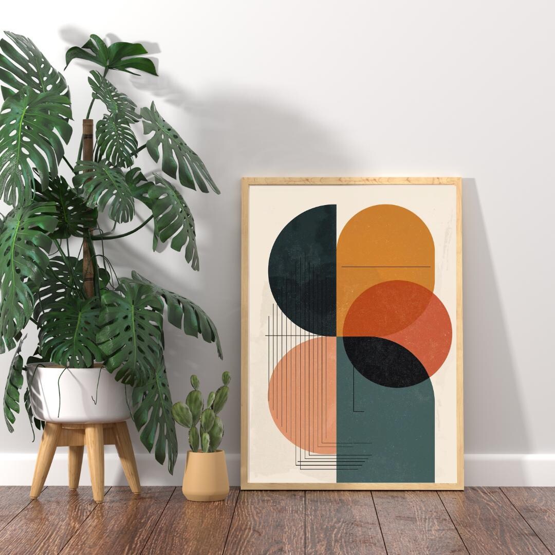 Mid Century Modern Poster – Minimalist Geometric Shapes in Retro Colors ...