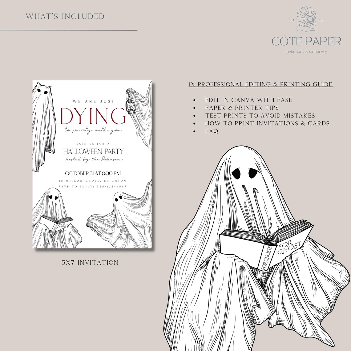 Ghost Halloween Party Invitation: Editable Canva Template (digital ...