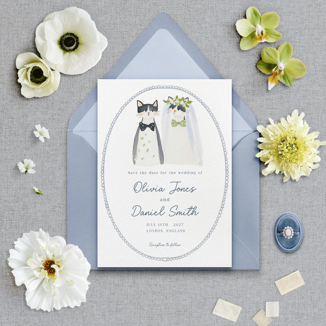 Cats Wedding Save the Date Template – Cute Cat Bride & Groom, Pet ...