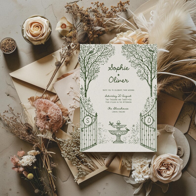 Garden Wedding Invitation Template, Editable Botanical Invite Suite ...