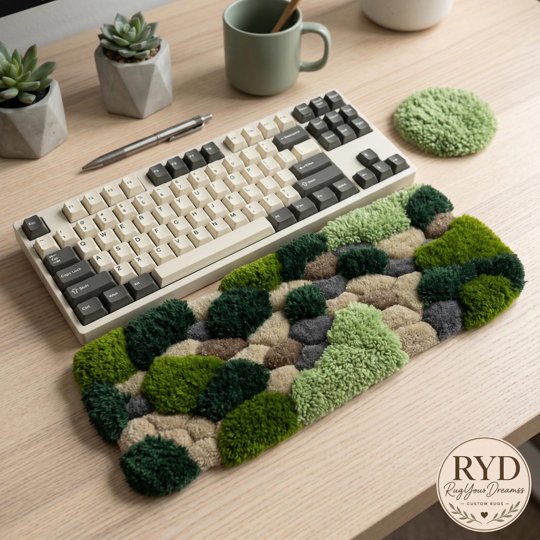 3D Moss Stone Keyboard Rug, Soft Wrist Rest for Gamers, Handmade Tufted ...