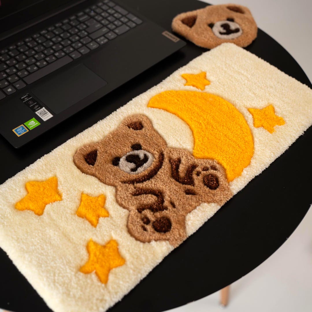 Cute Keyboard Rug With Wrist Rest | Small Tufted Desk Mat | Handmade ...