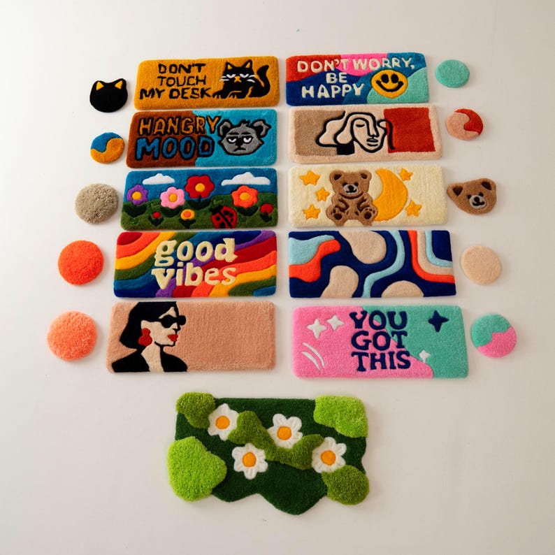 Cute Keyboard Rug for Cubicle Decor, Small Tufted Desk Mat, Wrist Rest ...