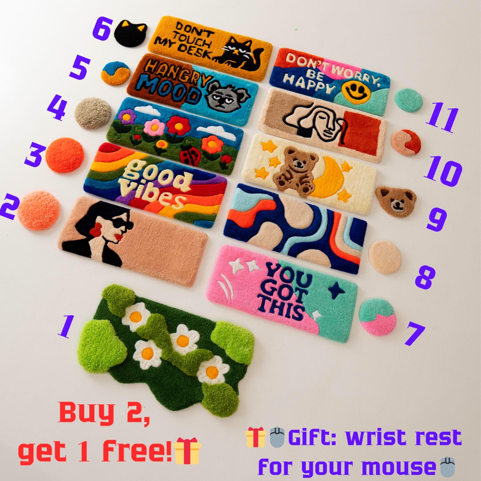 Cute Keyboard Rug for Cubicle Decor, Small Tufted Desk Mat, Wrist Rest ...