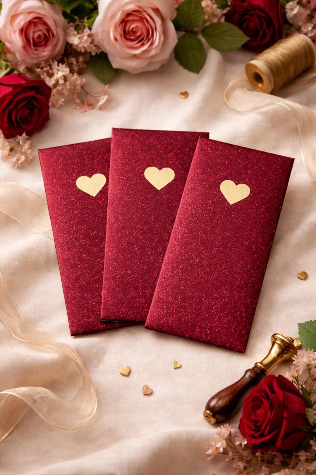 Wine Red Love – Romantic Burgundy Glitter Envelopes, Luxury Love Letter ...