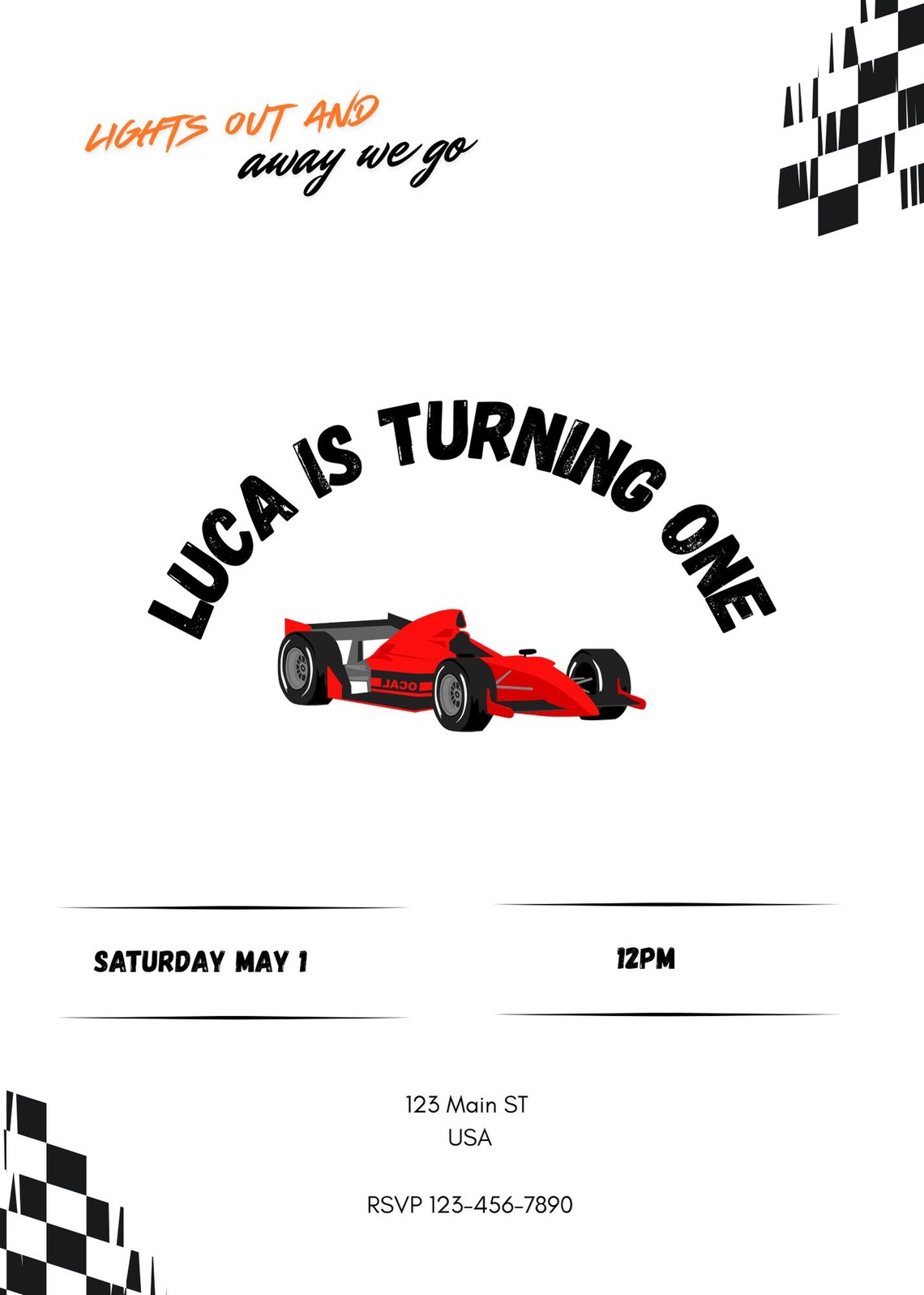 Formula One Invitation- First Birthday Template - Etsy