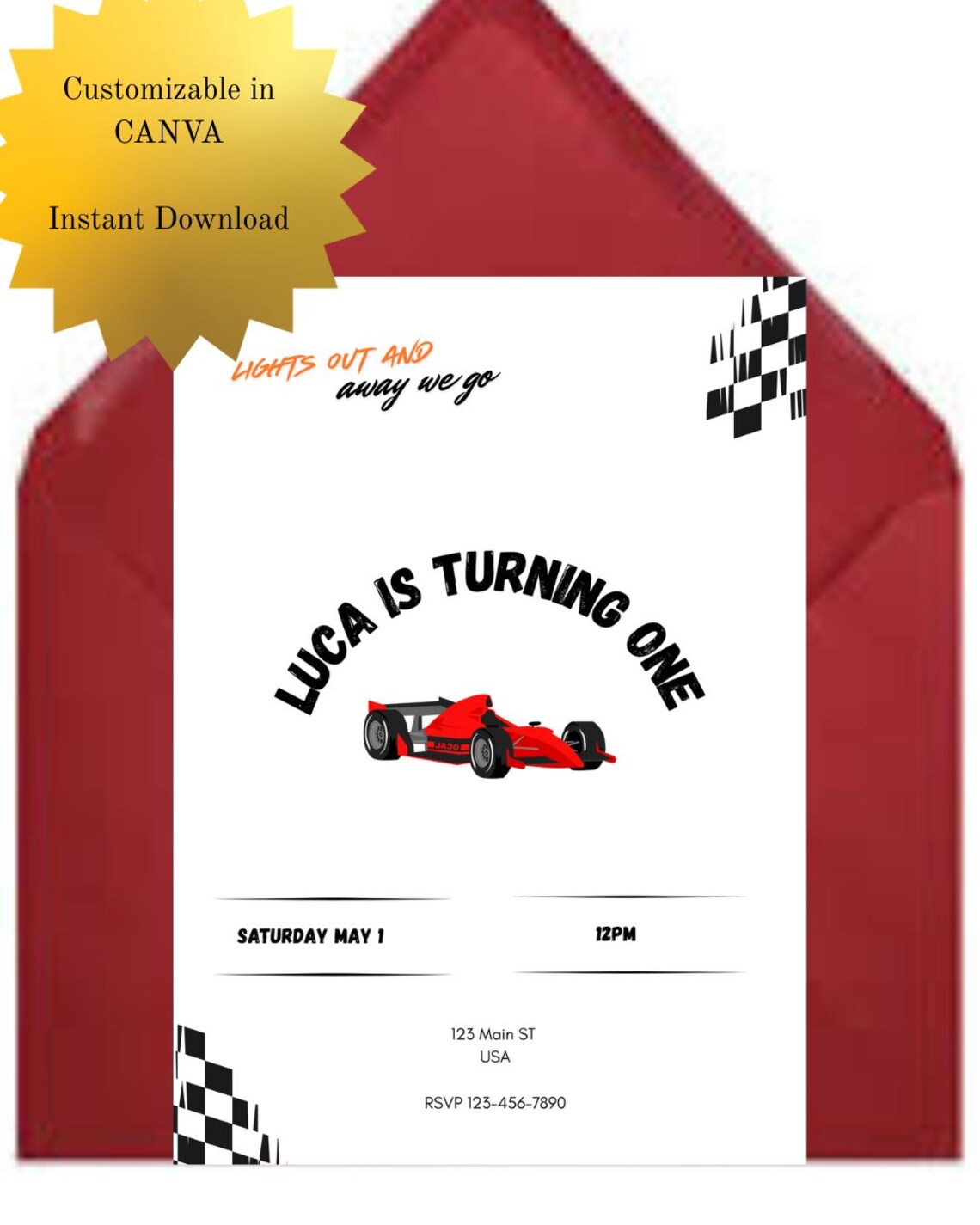 Formula One Invitation- First Birthday Template - Etsy