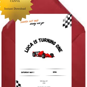 Formula One Invitation- First Birthday Template - Etsy
