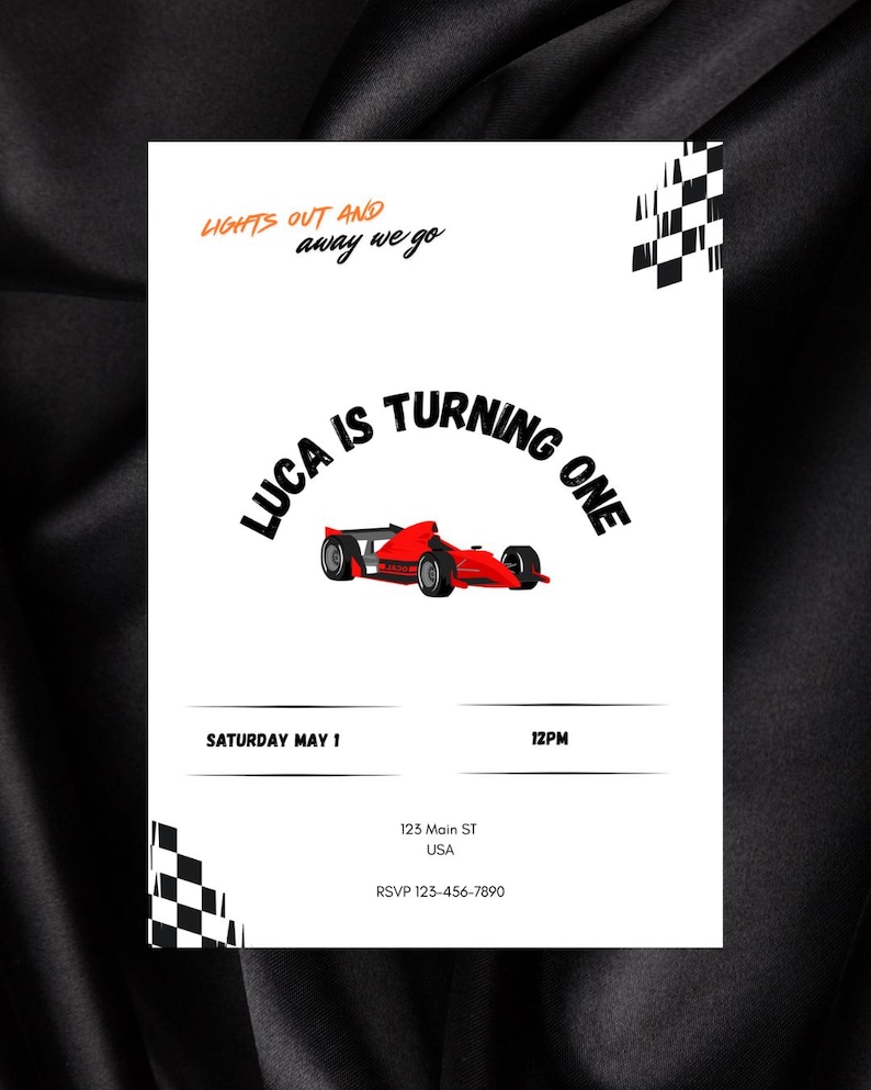 Formula One Invitation- First Birthday Template - Etsy