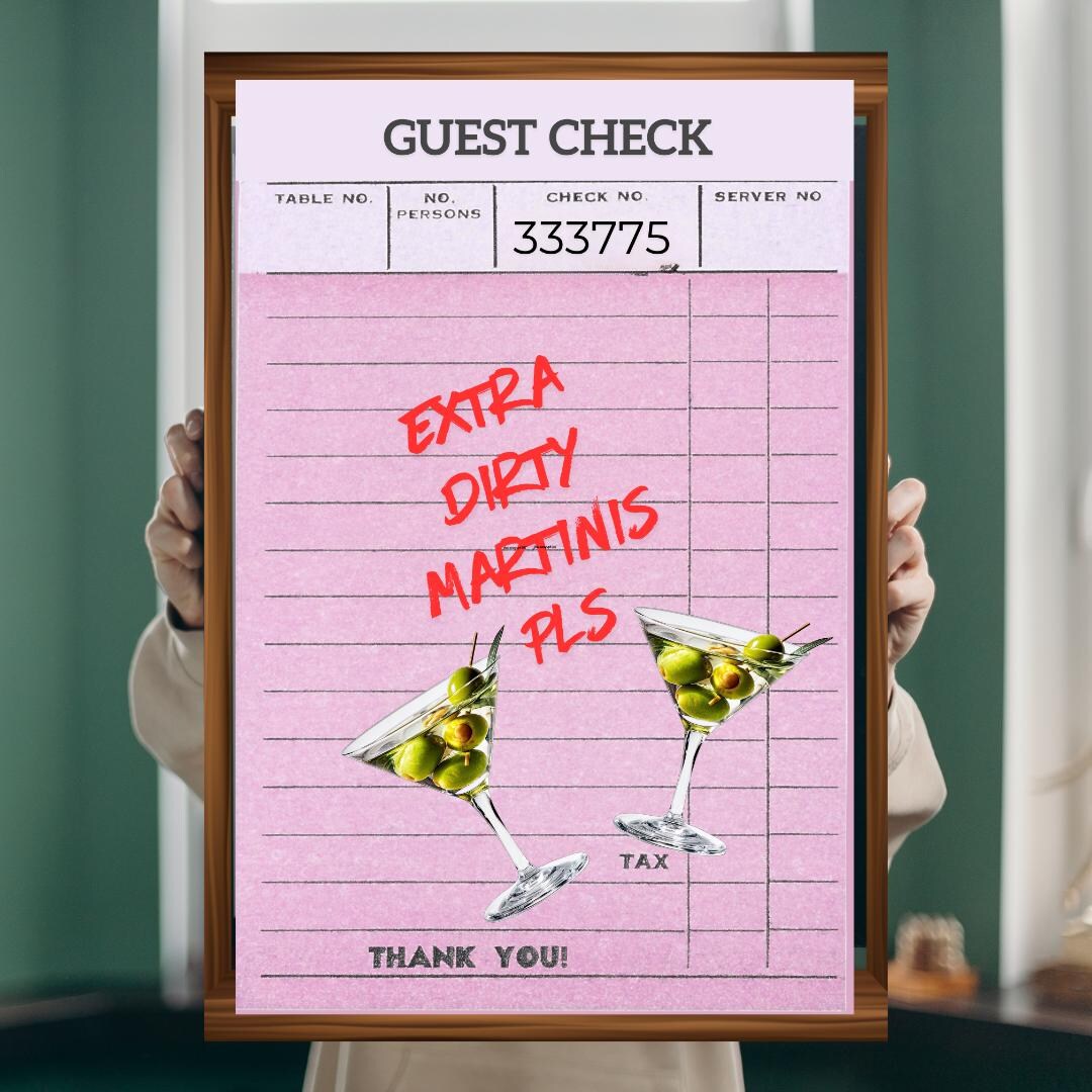 Extra Dirty Martinis Diner Receipt Art Print | Retro Kitchen Cafe Decor ...