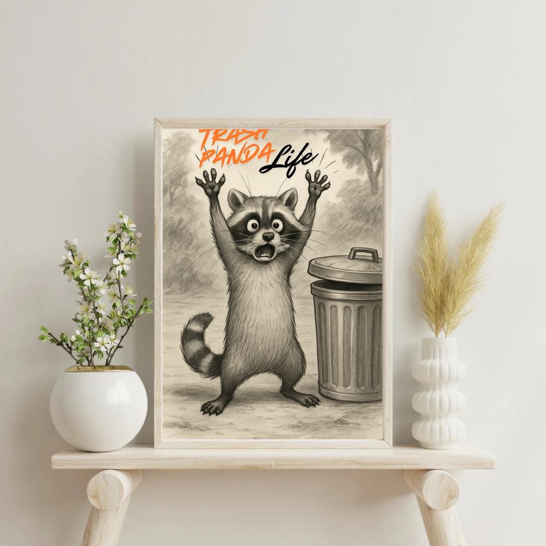 Trash Panda Poster, Funny Raccoon Art Print, Cute Animal Wall Decor ...