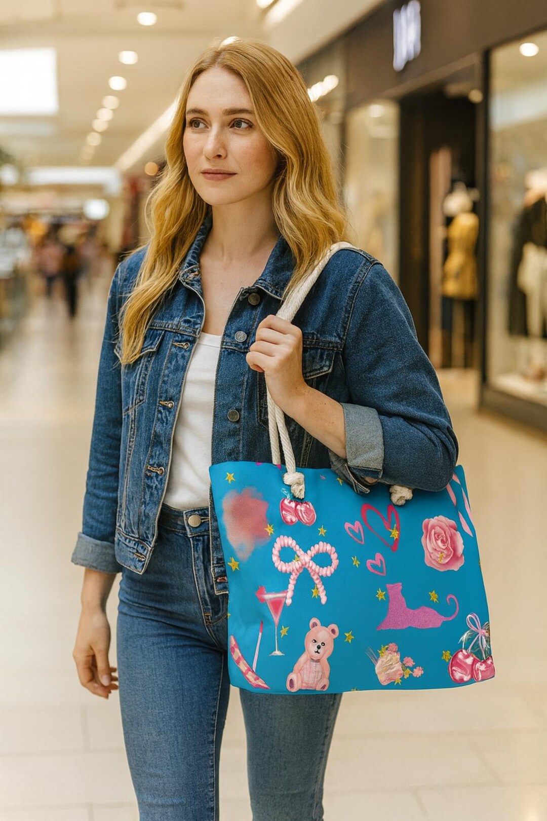 Teddy Bear Bow Weekender Bag | Blue Floral Hearts Travel Tote - Etsy