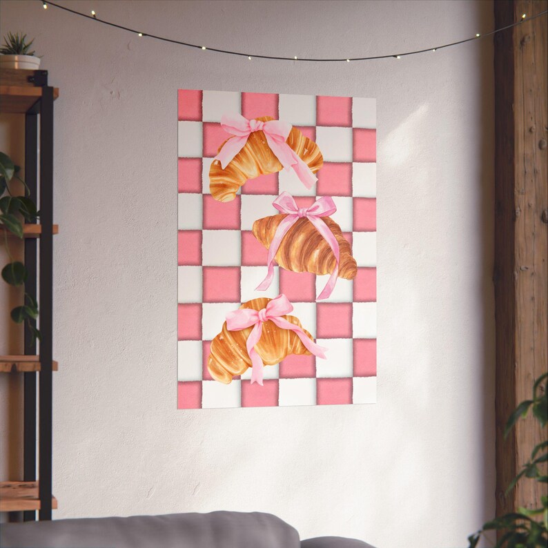 Croissant Poster: Pink Bows, French Cafe Wall Art - Etsy